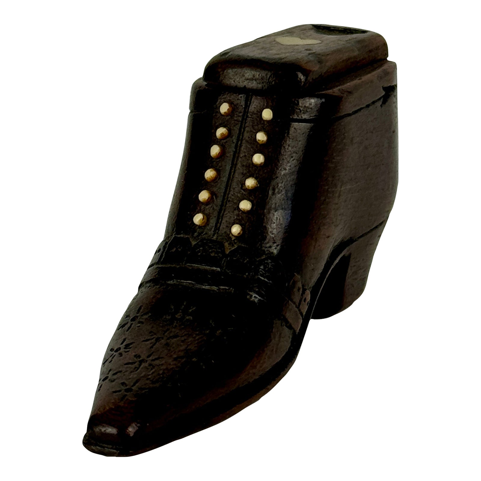 19th Century Antique English Victorian Wood Carved Shoe Snuff Box With ...