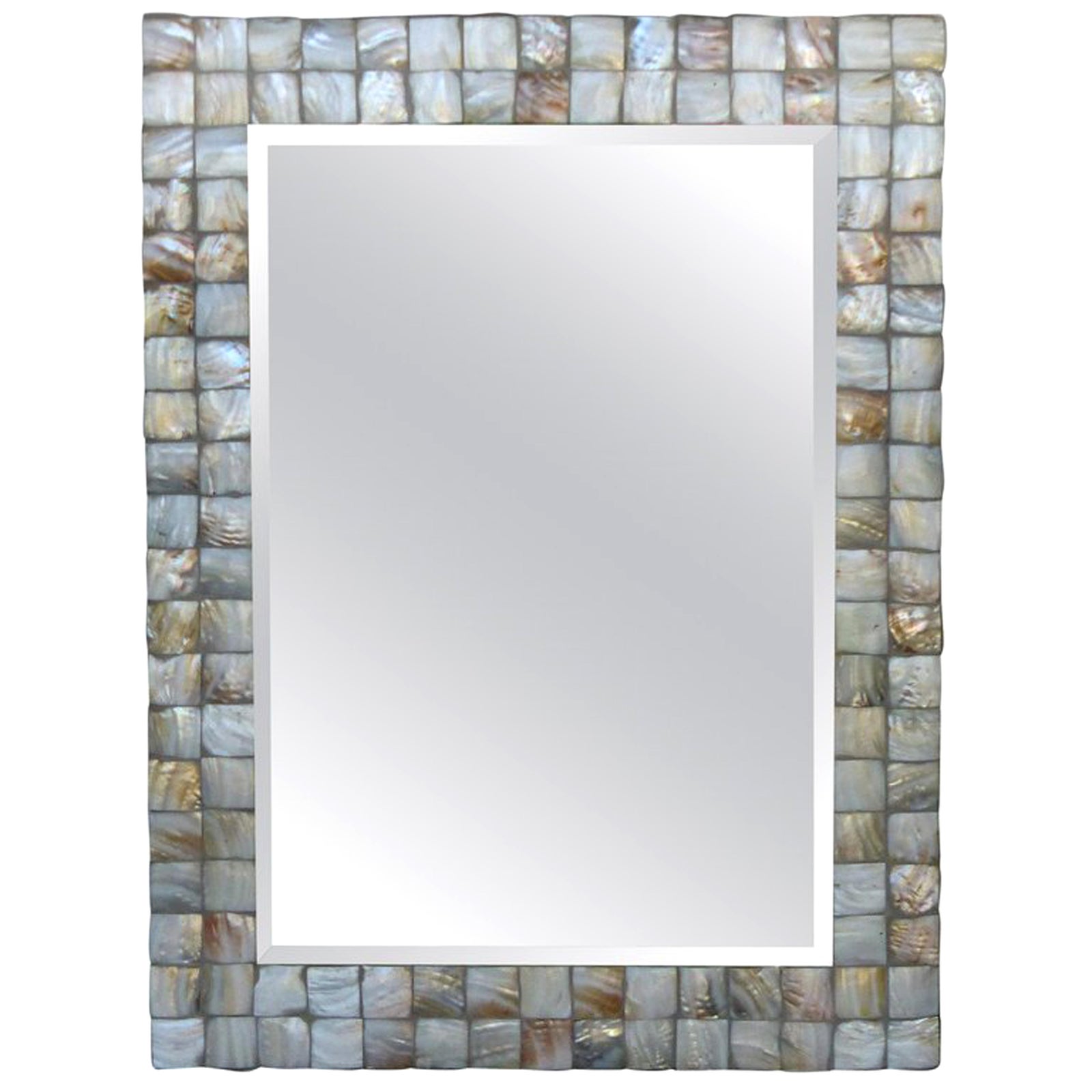 Mother-Of-Pearl Beveled Rectangular Framed Mirror | Chairish