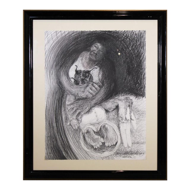 Charles Criner Contemporary Graphite "Motherly Woman Embracing her ...