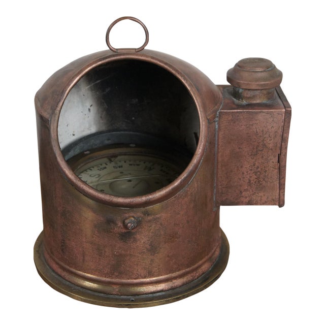 Antique Copper Brass Nautical Maritime Gimbal Compass Binnacle Oil Lamp ...