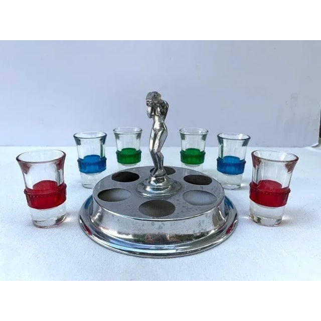 Rare Deco Nude Farberware Shot Glass Server Set | Chairish