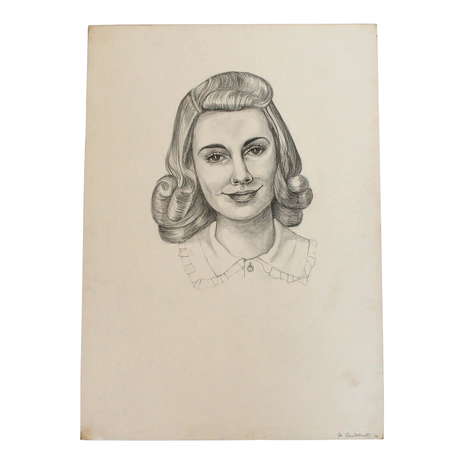 Vintage Female Portrait Sketch Drawing Chairish 