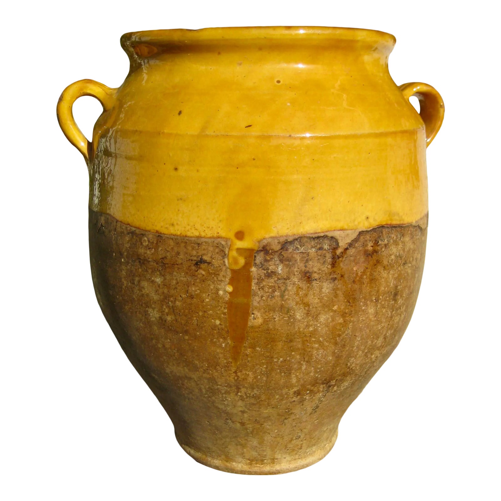 19th Century French Country Rustic Yellow Pot | Chairish