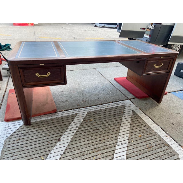 Alex Stuart Vintage Modern Inlaid Leather Mahogany Executive Desk ...