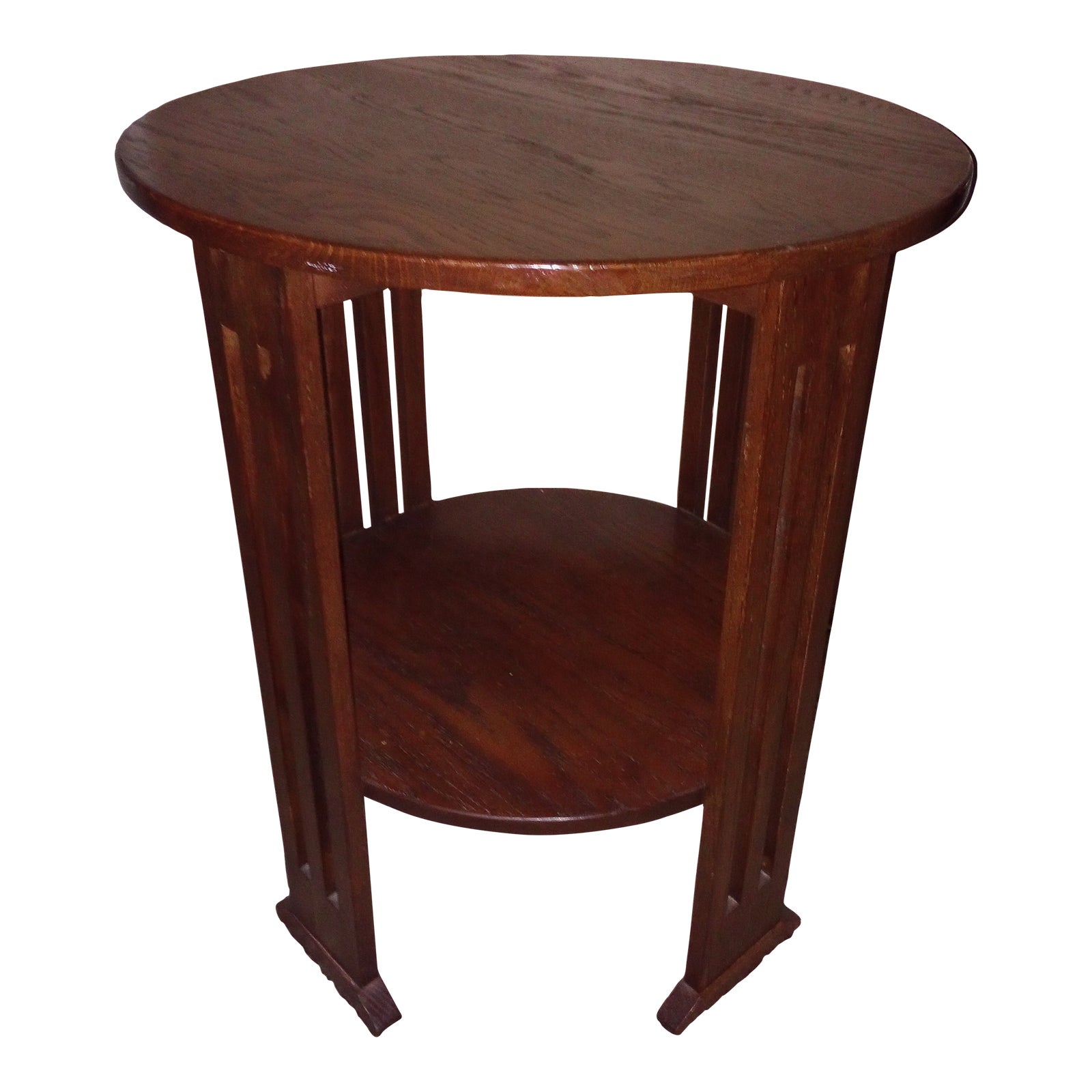 1980s Stickley Mission Round Oak End Table | Chairish