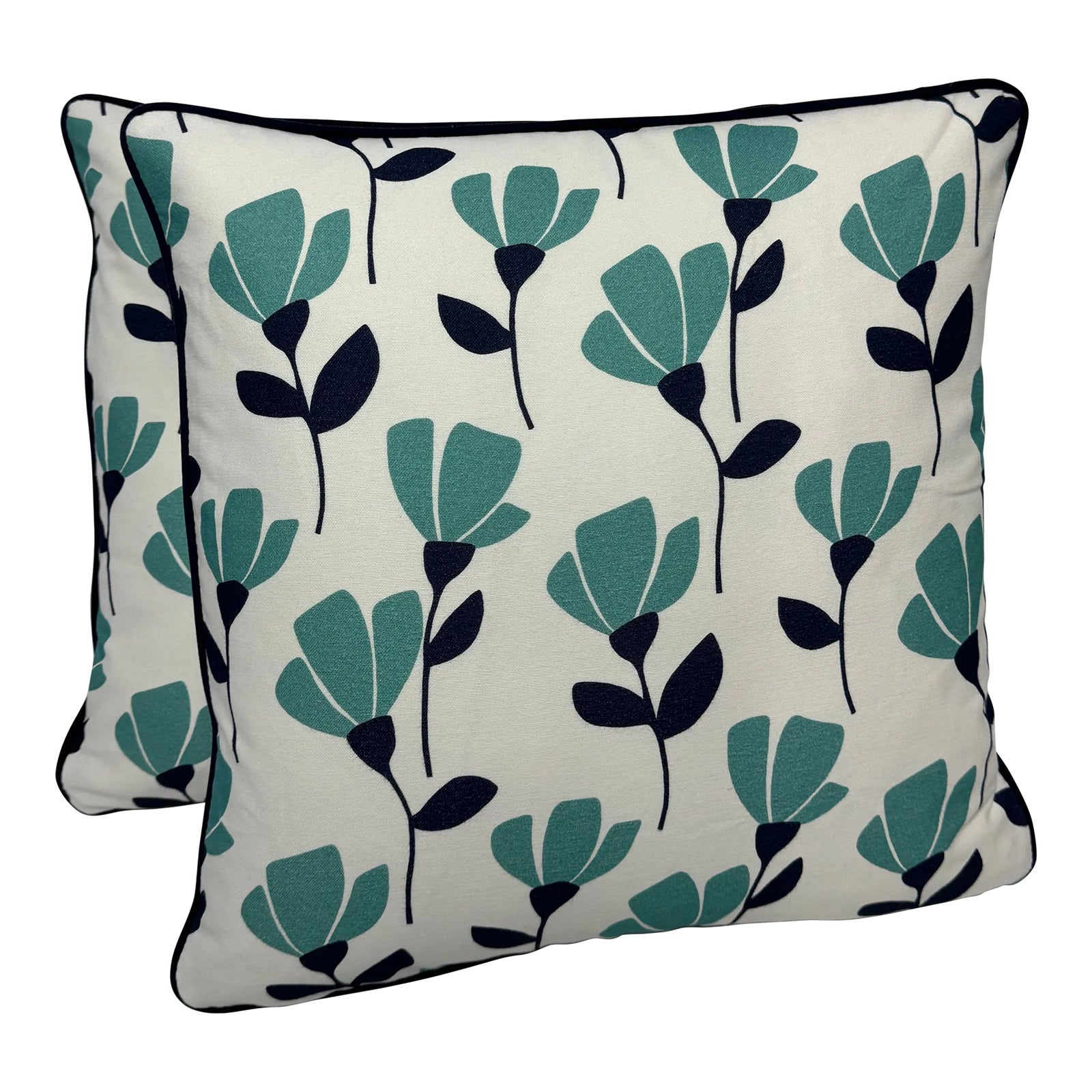 Belle Maison Penny in Aqua Pillows - Pair | Chairish