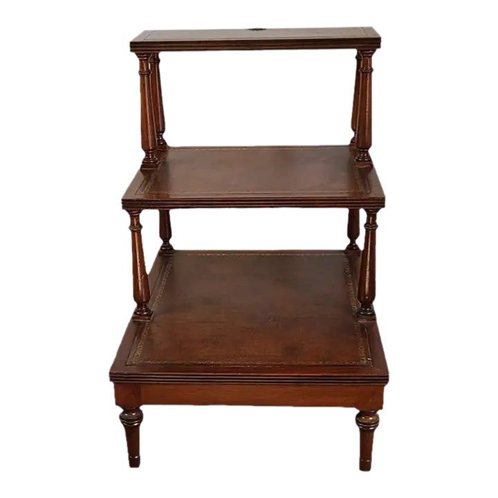 Early 20th Century Antique Leather Top Three Tiered Library Steps ...