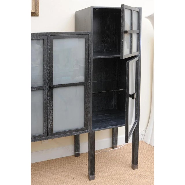 Pace Cerused Ash and Sandblasted Glass Cabinet | Chairish