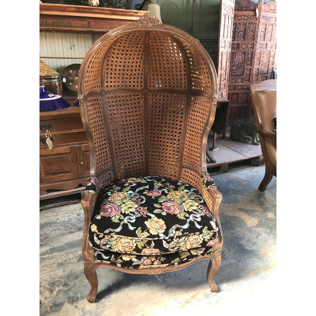 1960s Vintage Hand Carved Caned Hooded Double Rattan Balloon Chair ...