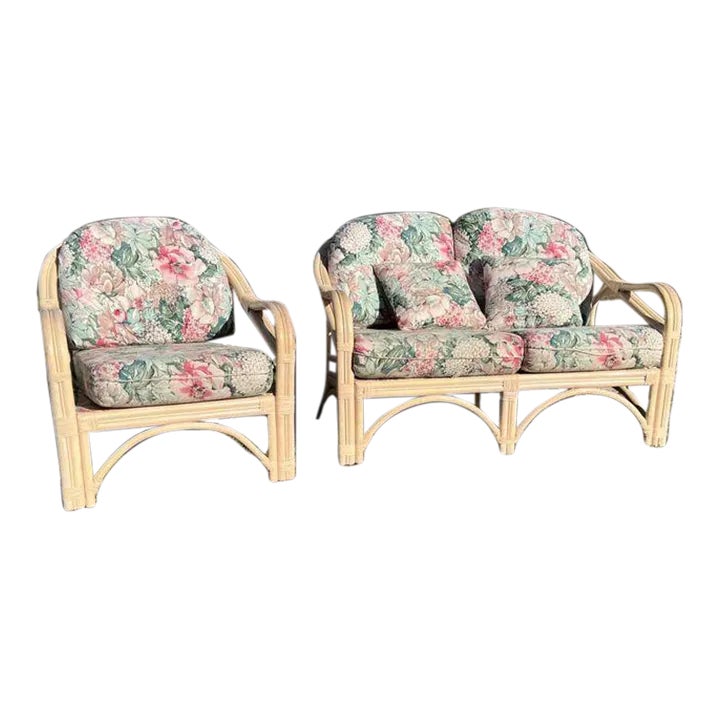 Late 20th Century Bench Craft Rattan Bamboo Rattan Loveseat and Lounge ...