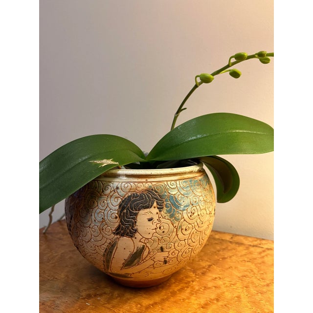 1970s Willam C. Alexander Pottery Bowl With Images of Children | Chairish