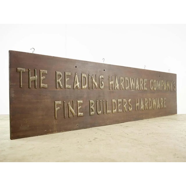 Mid 20th Century The Reading Hardware Company's Wood & Brass Wall Sign ...