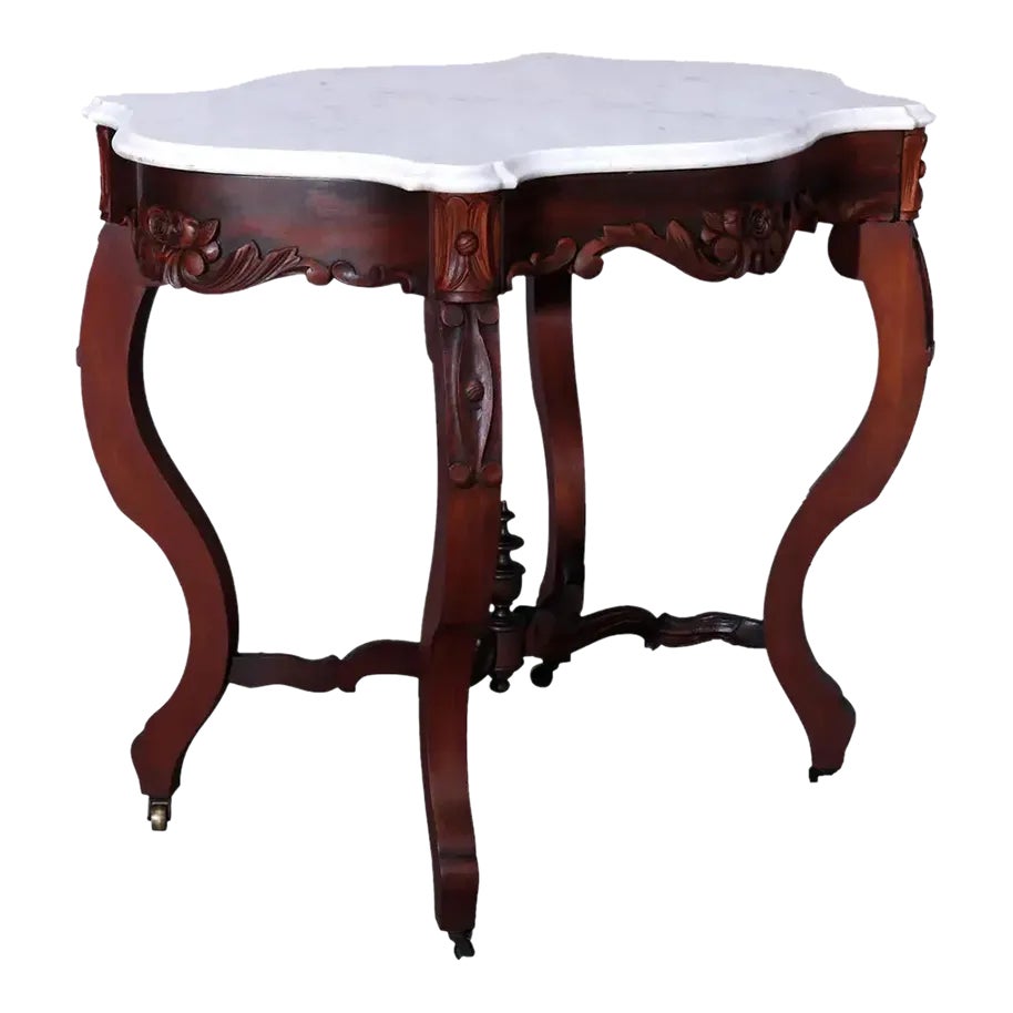 Antique Rococo Carved Walnut & Marble Turtle Top Parlor Table Circa ...