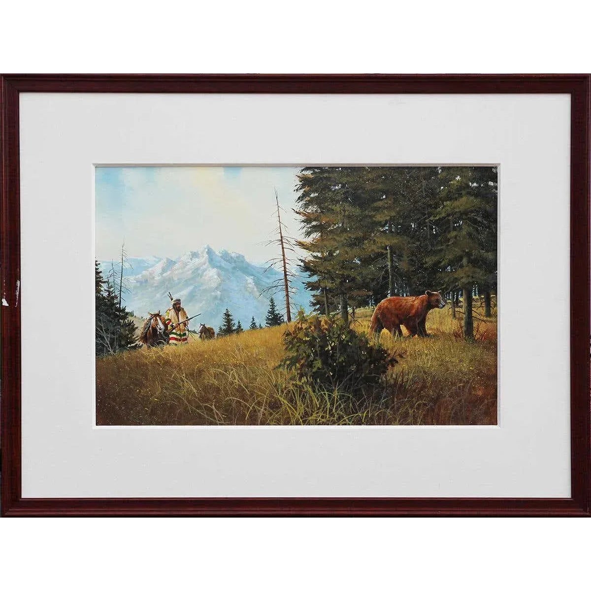 Late 20th Century Colorado Mountain Landscape with a Bear, Framed ...