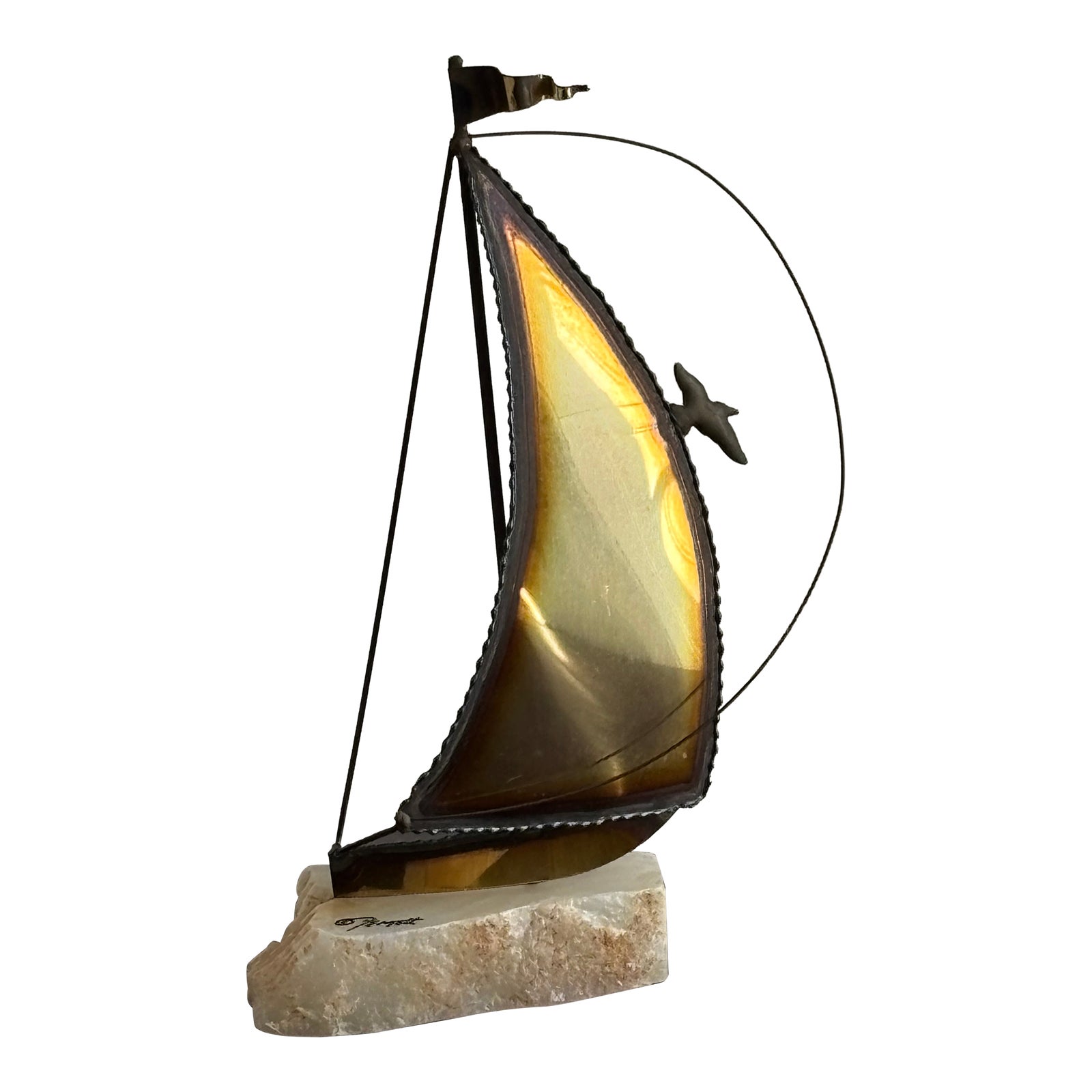 Small Mid-20th Century John DeMott Sailboat Sculpture, Signed | Chairish