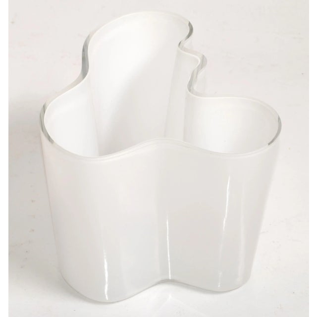 1960s Iittala Alvar Aalto Model 3030 White Encased Glass Sculptural Flower Vase Bowl Vessel ...