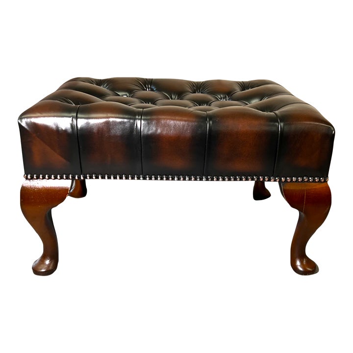 Vintage Mid-Century English Leather Button Tufted Chesterfield ...