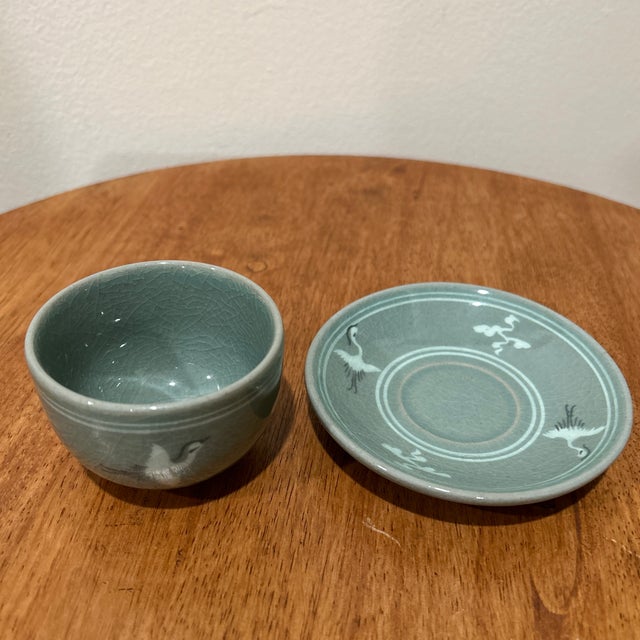 Early 21st Century Korean Style Celadon Porcelain Crane Bird Cloud ...