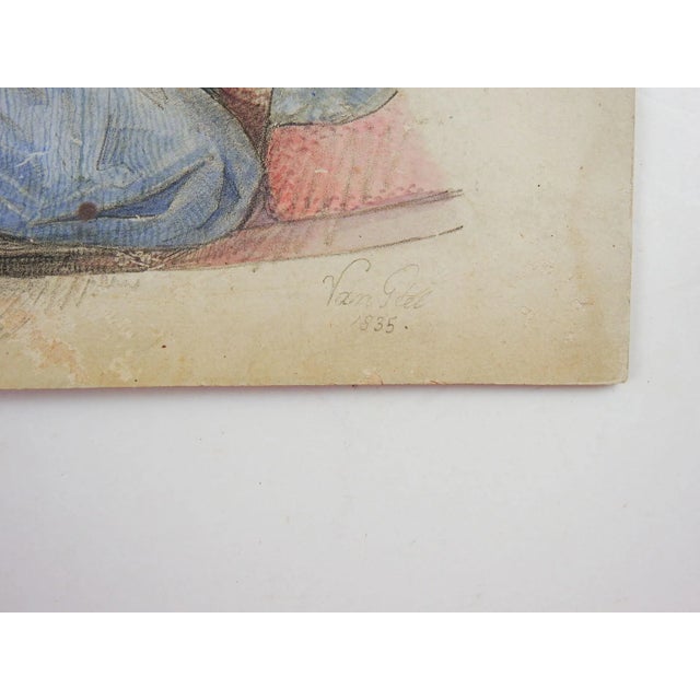 Regency Era Hand Painted Young Women Lithograph Print | Chairish