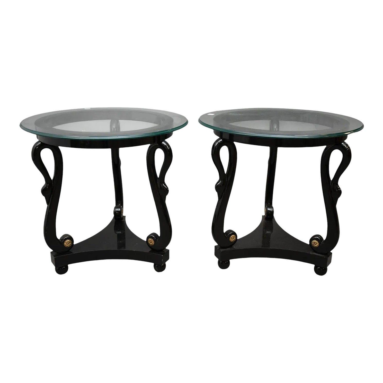 Pair 1960s Black Lacquer Side Tables With Swan Neck Supports on Trifed ...