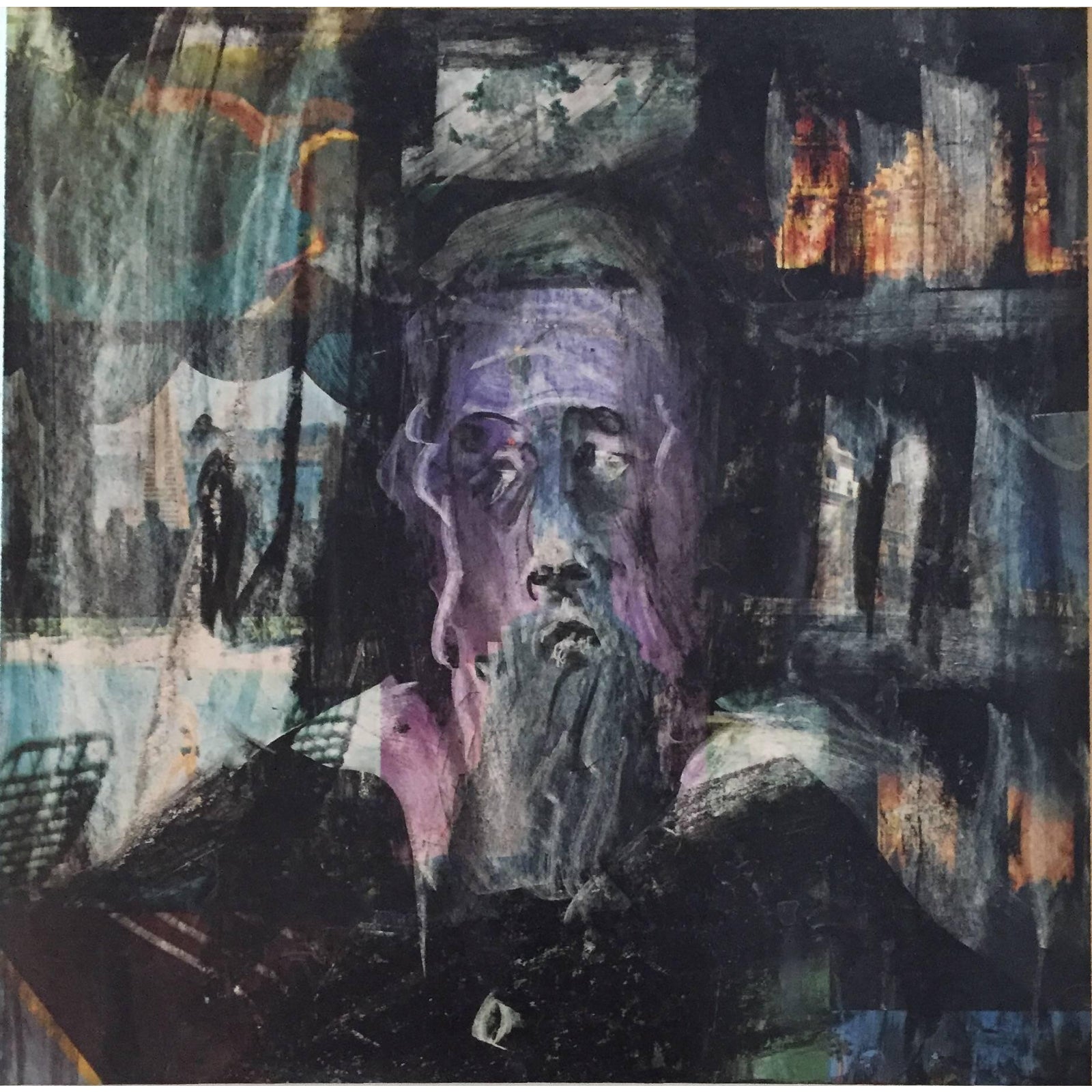 Modernist Rabbi Mixed Media Painting on Newsprint Spertus Museum ...
