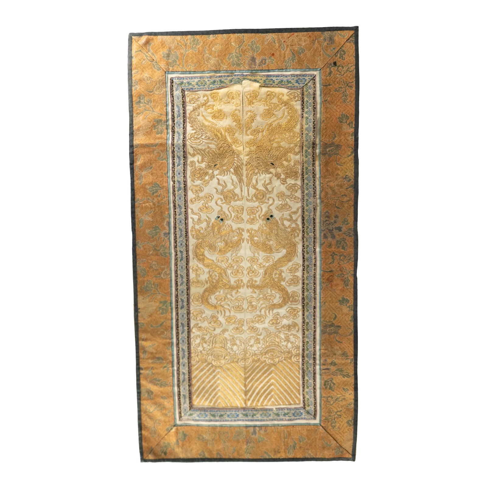 19th Century Chinese Silk Embroidered Robe Panels With 5 Claw Dragons ...