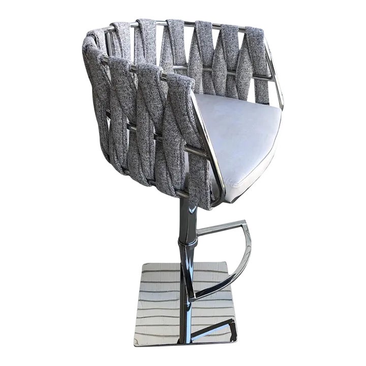 Milano Adjustable Swivel Counter Bar Chair in Off White & Silver | Chairish