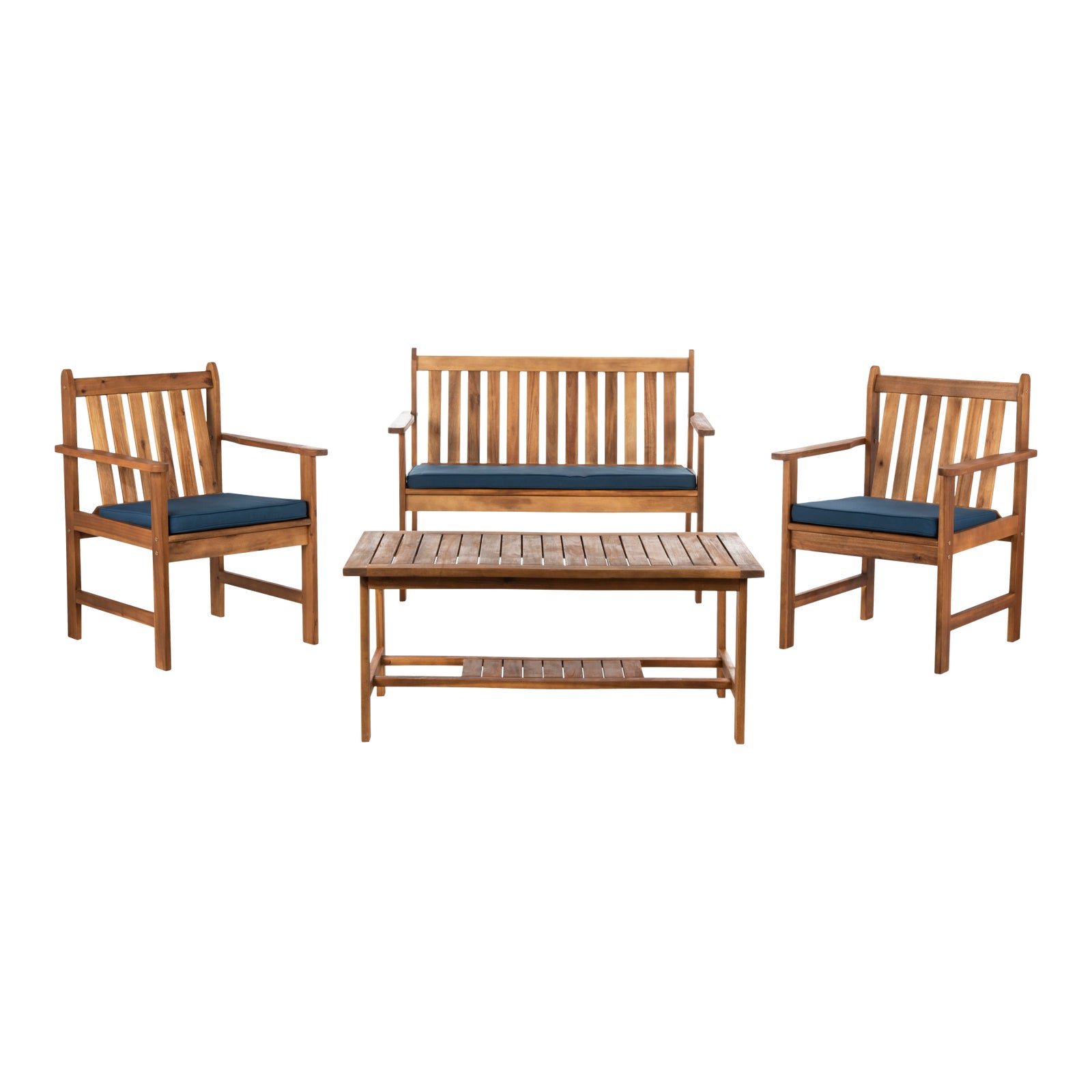 Modern Outdoor Set in Natural & Navy - 4 Pieces | Chairish