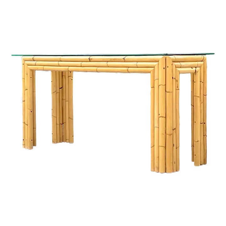 Late 20th Century Vintage Coastal Stacked Bamboo Console Table | Chairish