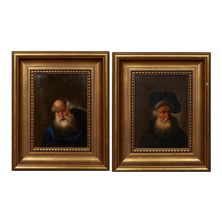 Pair of Early 19th Century Old Masters Manner Portraits of "Saint in a ...
