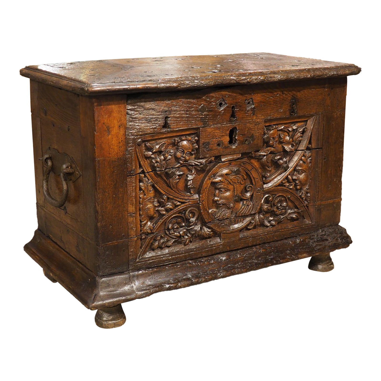 16th Century Flemish Oak Strong Box Trunk With Iron Strapwork | Chairish