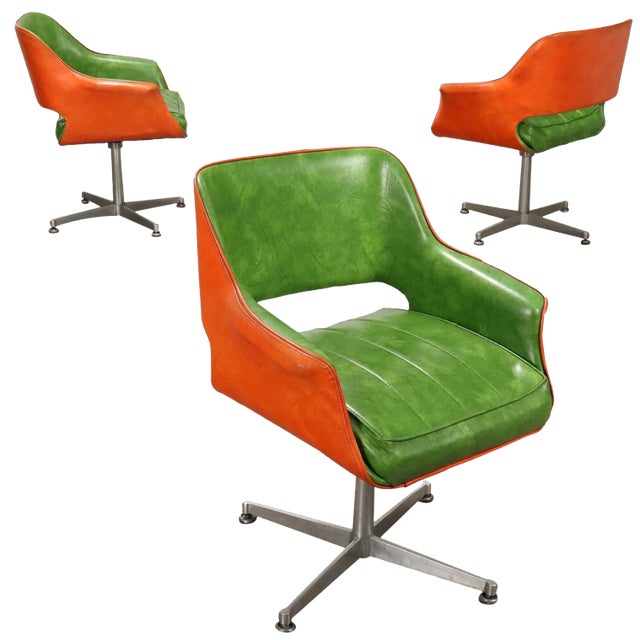 Vintage Swivel Chairs in Aluminium Leatherette 1960s Set of 3 Chairish