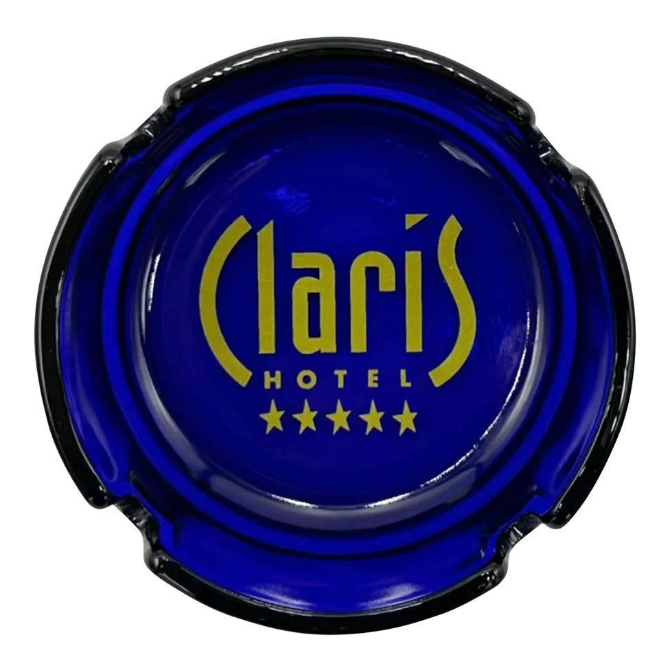 Vintage Cobalt Blue Glass Claris Hotel Barcelona, Spain Ashtray | Chairish