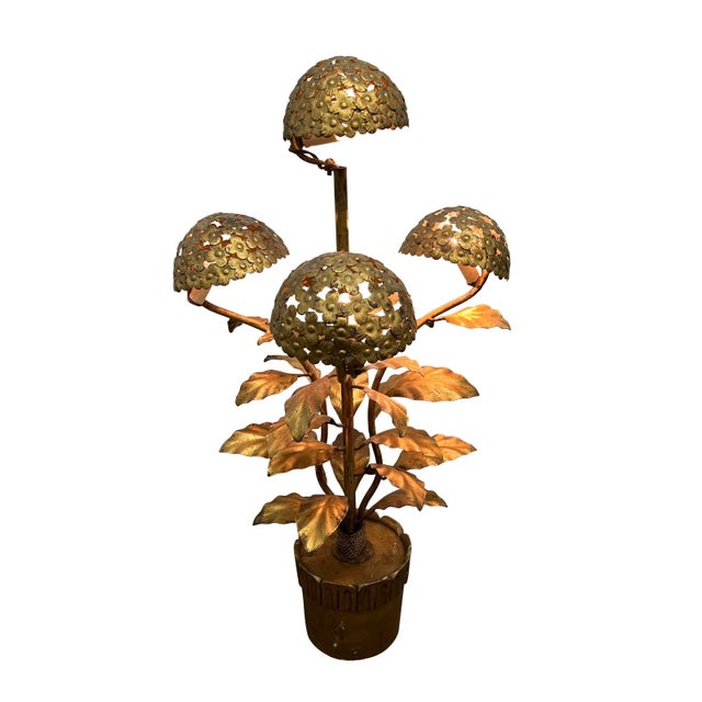 Vintage Italian Gilt Hydrangea Table Lamp | Chairish