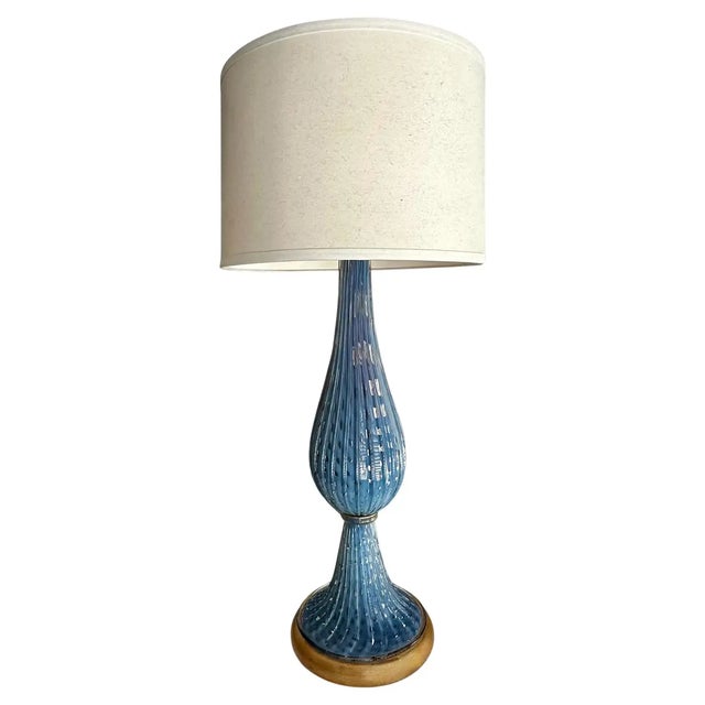 Large Barbini Murano Blue Glass Bubbles Ribbed Table Lamp | Chairish