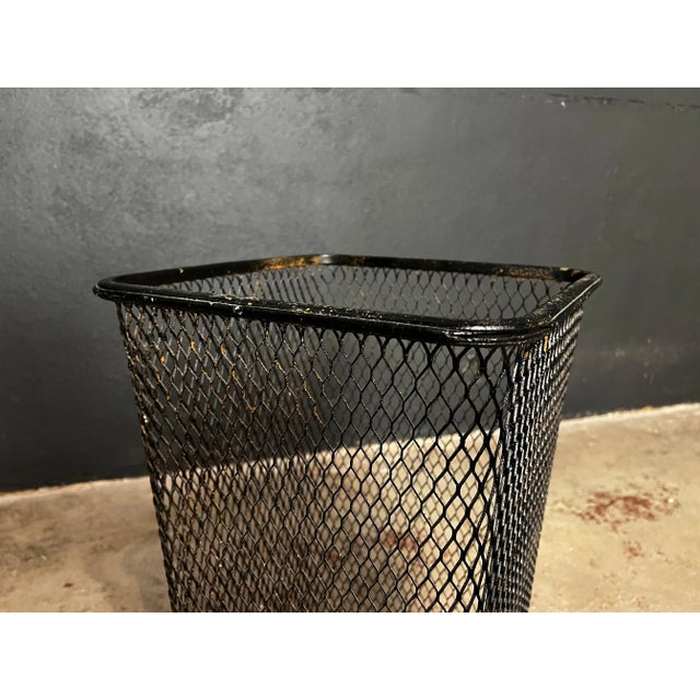 Mid 20th Century Industrial Wire Mesh Metal Trashcan Wastebasket | Chairish