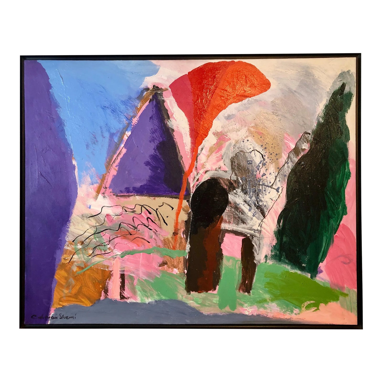 Calman Shemi, Large Original Abstract Colorful Oil Painting Israeli ...
