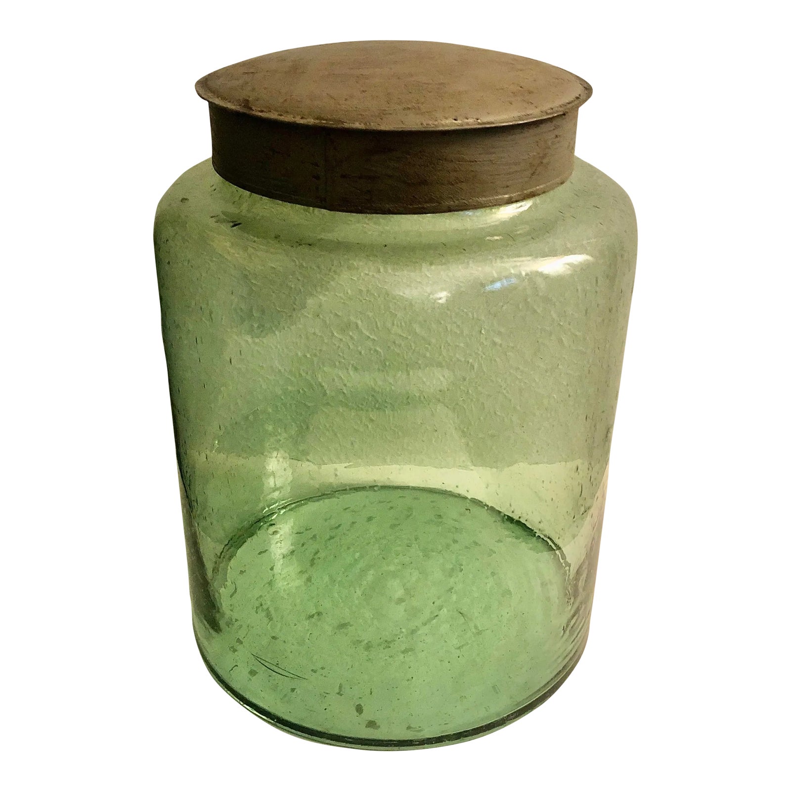 1980s Hand Blown Bubble Glass Storage Jar With Tin Lid | Chairish