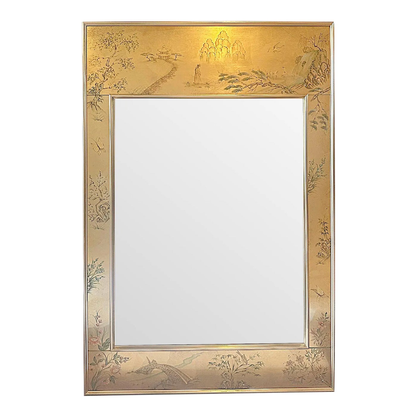 LaBarge Chinoiserie Hand Painted Gold Églomisé Mirror | Chairish