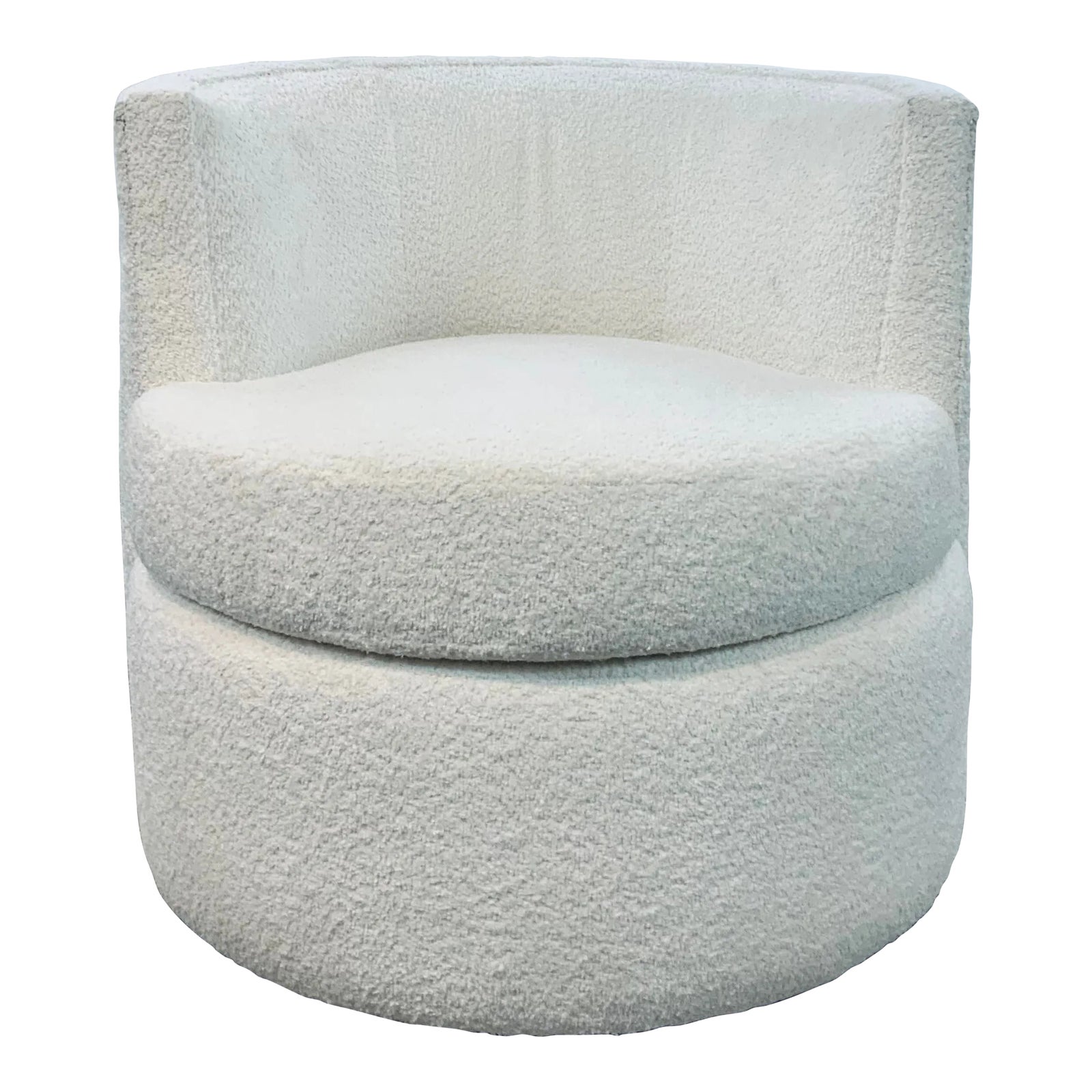 Modern White Boucle Swivel Chair | Chairish