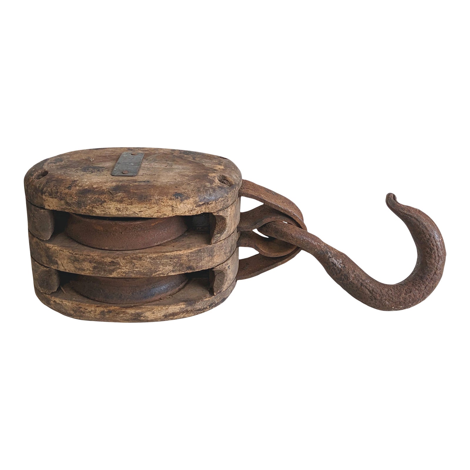 Early 20th Century Large Rustic Nautical Double Block Pulley | Chairish