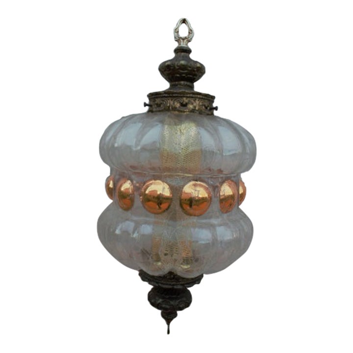 Vintage Italian Bubble Crackle Glass Pendant Swag Lamp by Brunelli ...