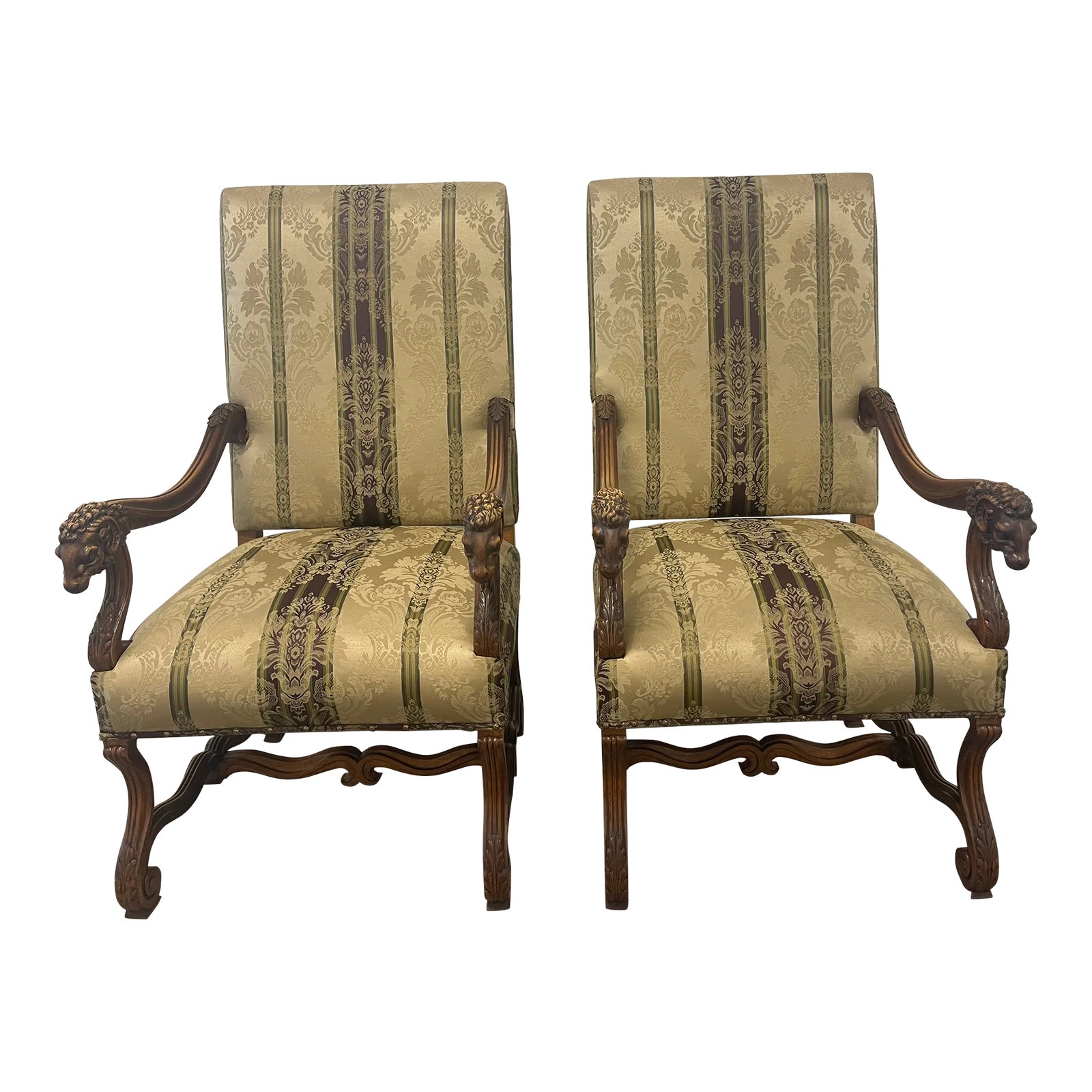 Mid 20th Century Pair of French Carved Ram's Head Chairs | Chairish