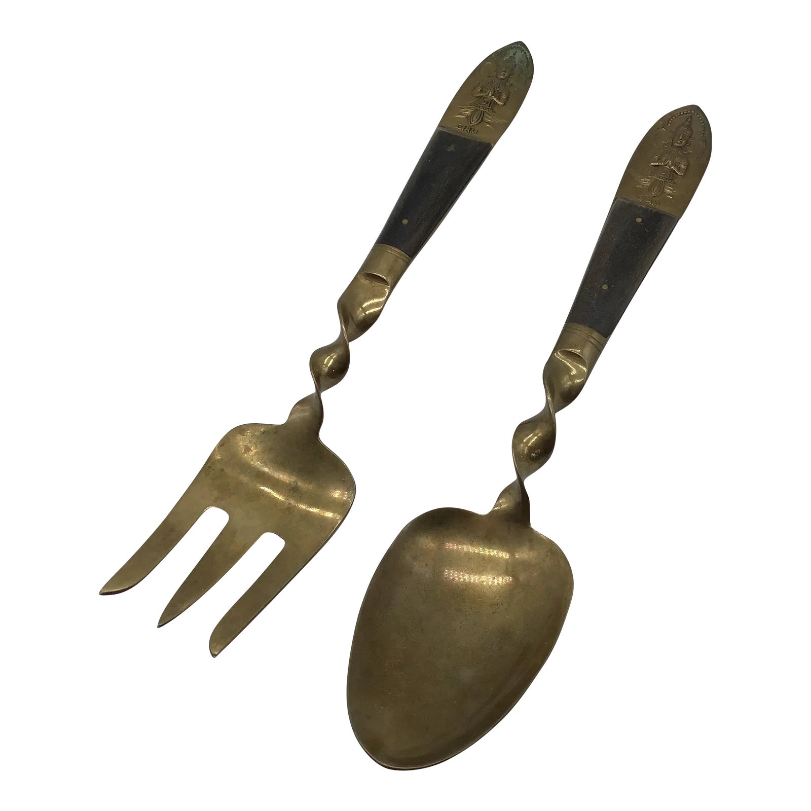 Brass Buddha & Wood Vintage Siam Salad Spoon and Fork Serving Set- 2 ...