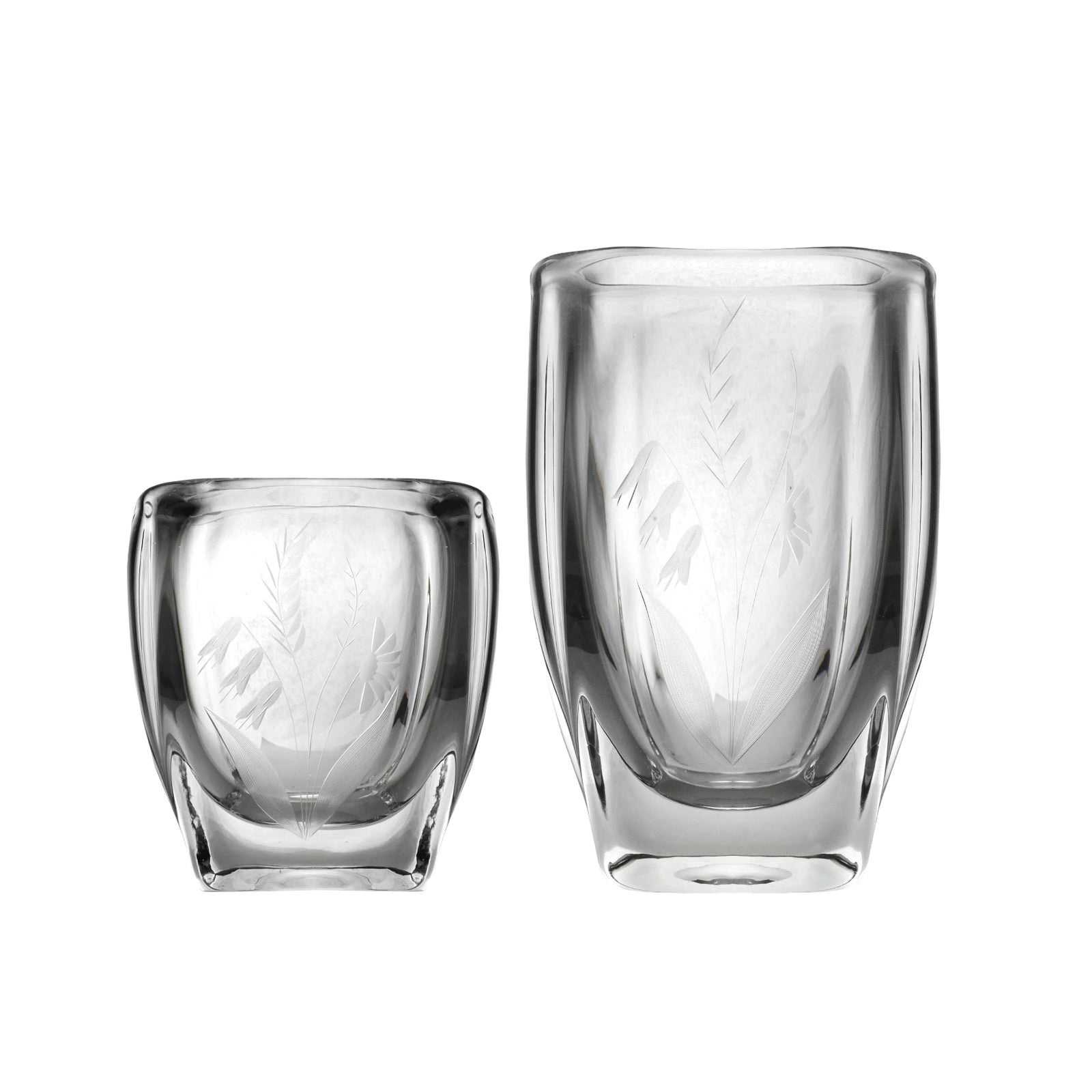 Hand Blown Hand Etched Flower Flared Vase Glass Art - a Pair | Chairish