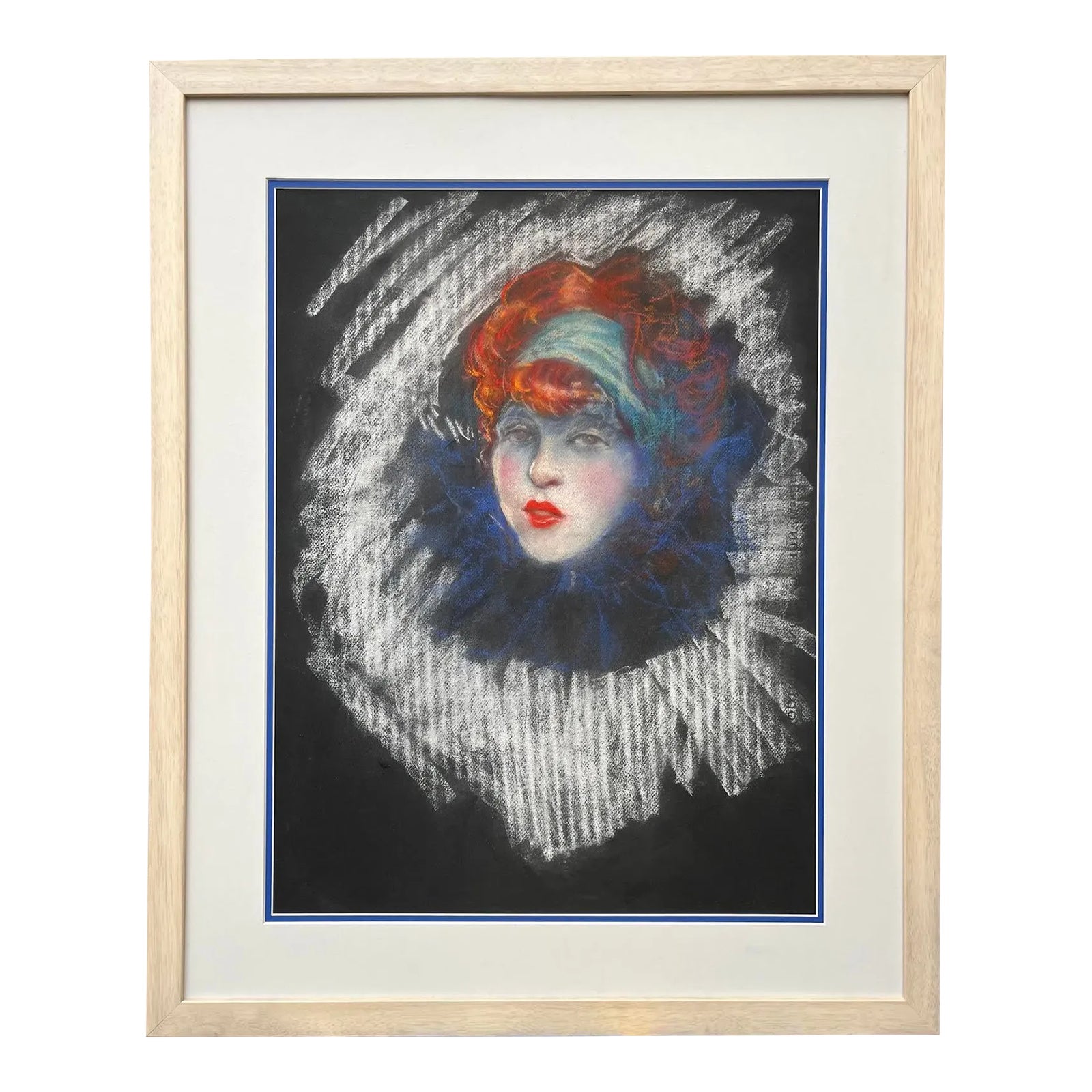 Original Large Vintage Art Deco Pastel Portrait of a Woman Charles G ...