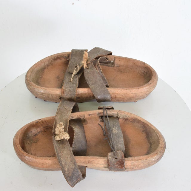 Antique 19th Century Asian Primitive Wood Clog Shoes Open Toe Sandals ...