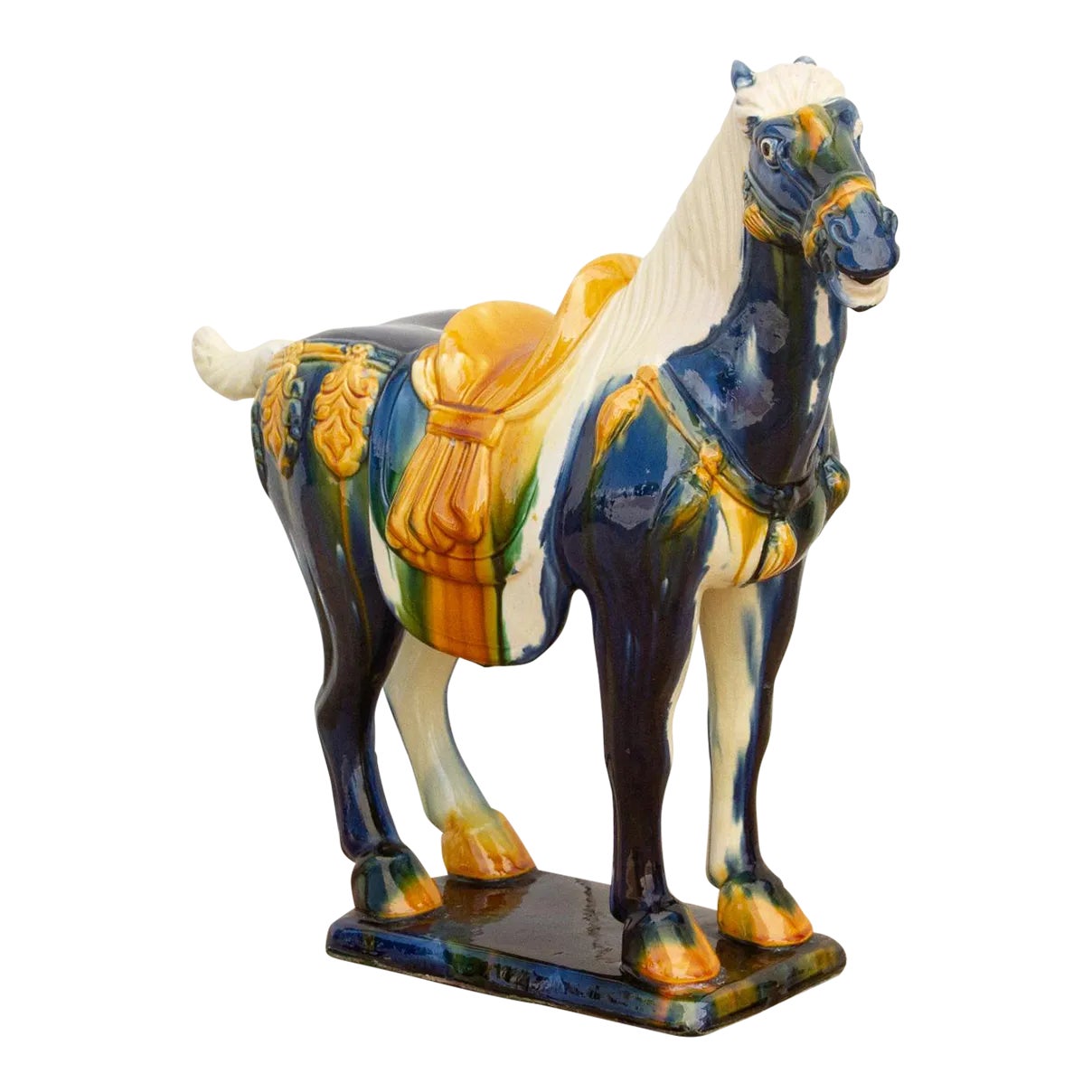 Royal Blue Chinese Sancai Horse | Chairish