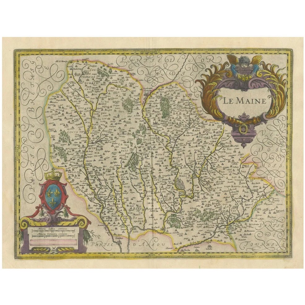 Map of Le Maine by H. Hondius, 1633 | Chairish