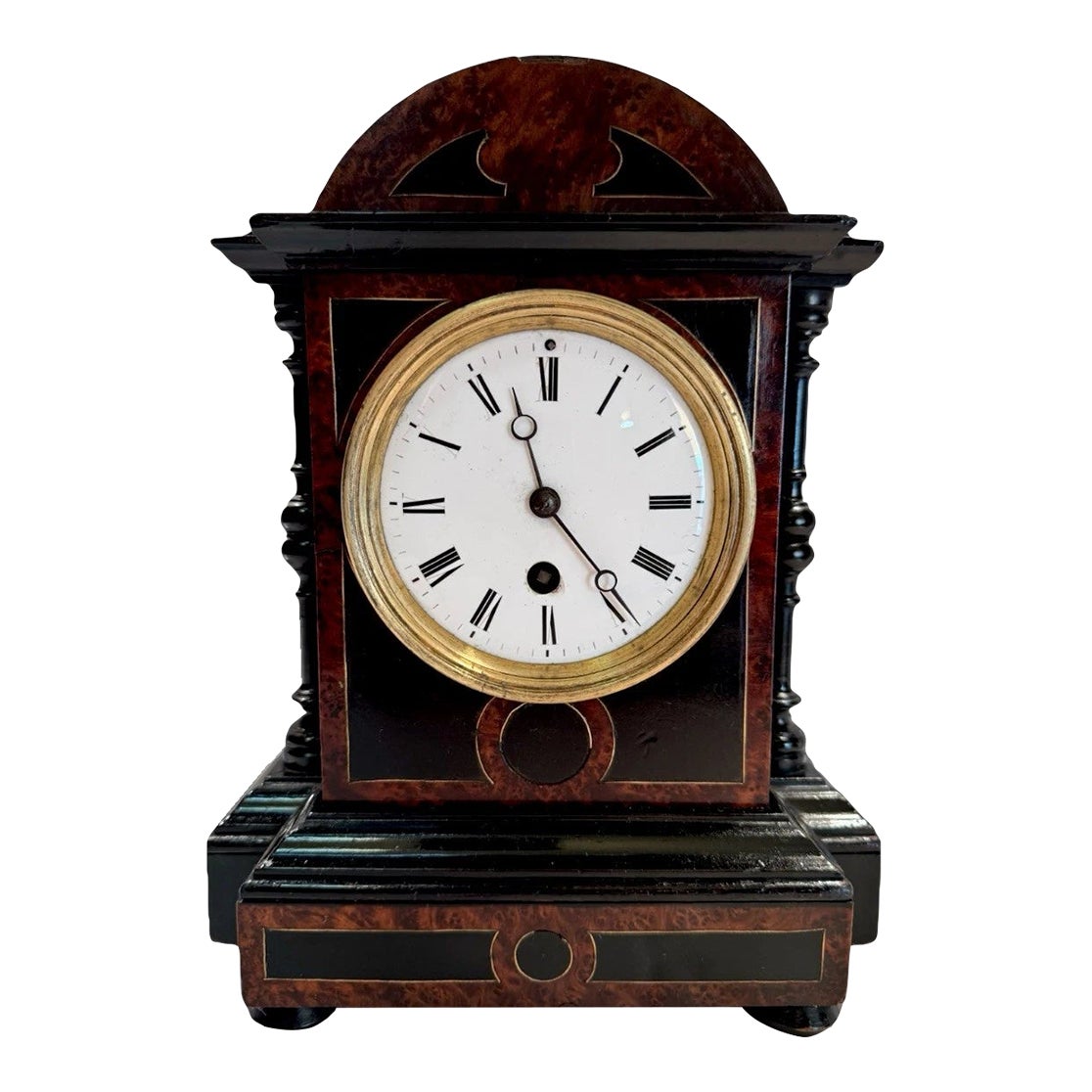 19th Century French Mantel Clock With Ebonized Wood and Burled Inlay ...